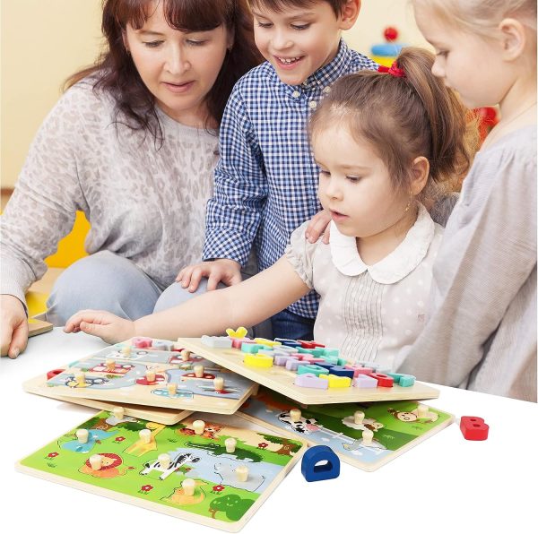 Wooden Number Shape Counting Learning Puzzles for Toddlers - Kids ...